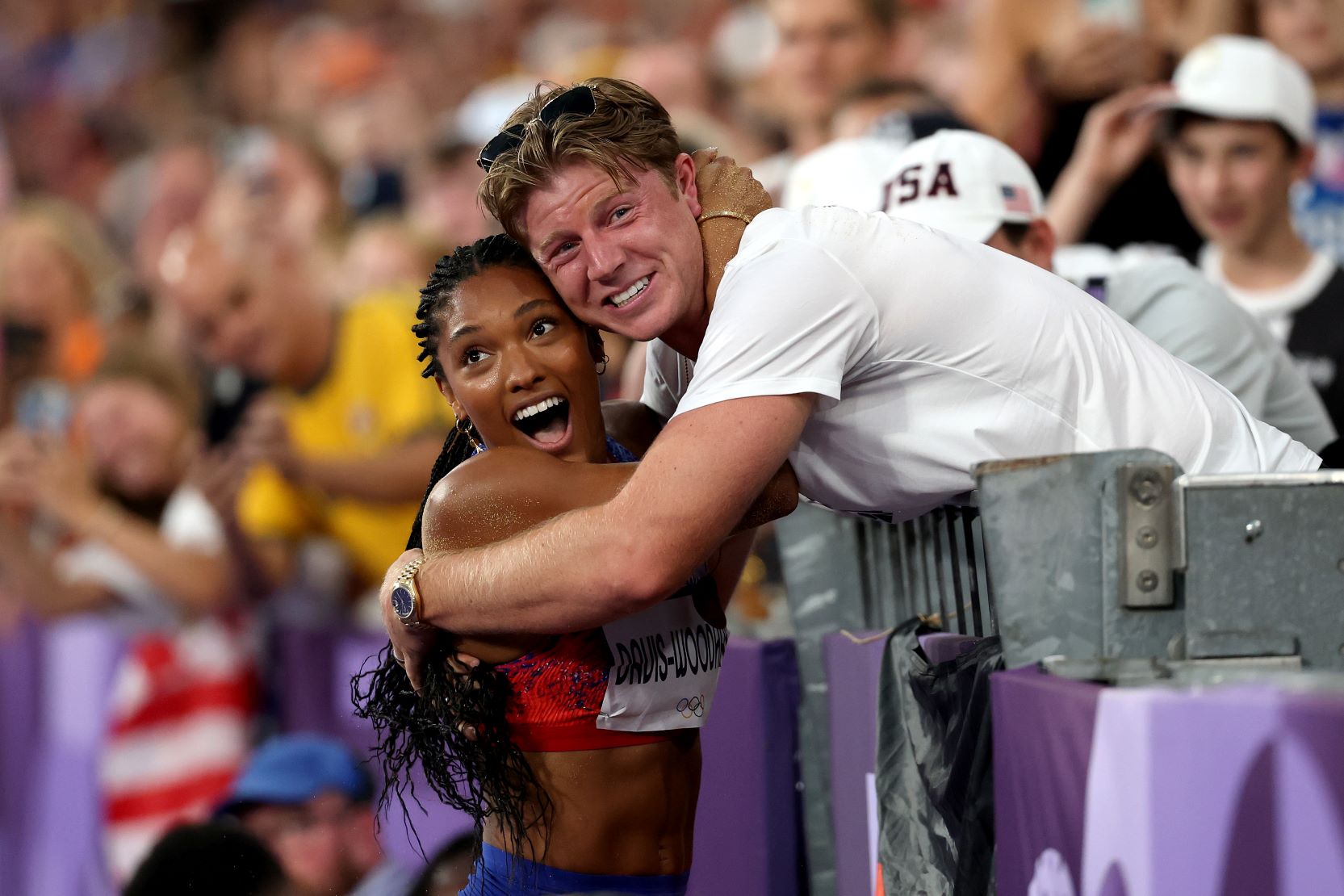 Tara Davis-Woodhall & Husband Hunter Woodhall at Paris 2024