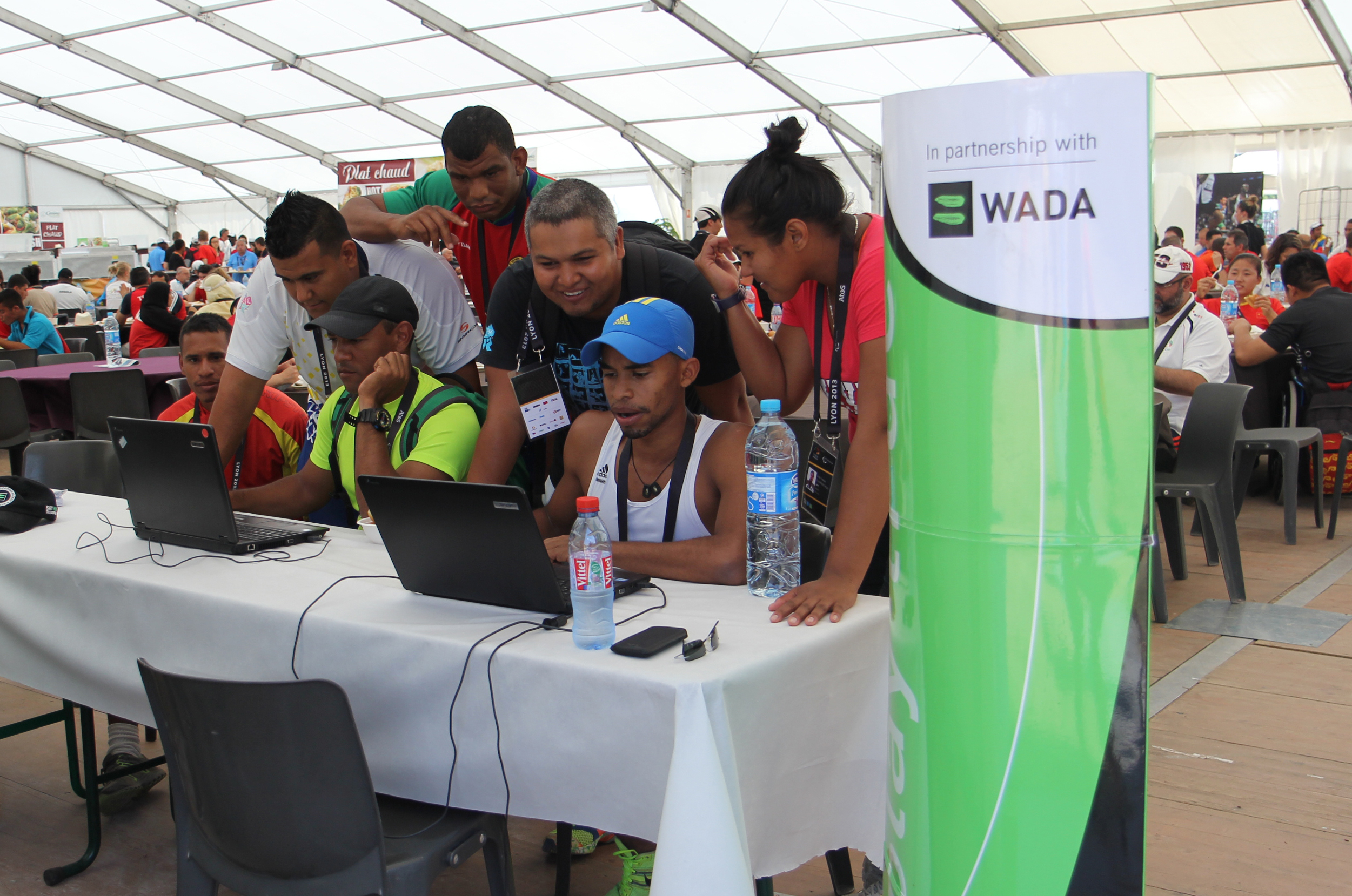 Anti-doping outreach booth set up at Lyon 2013